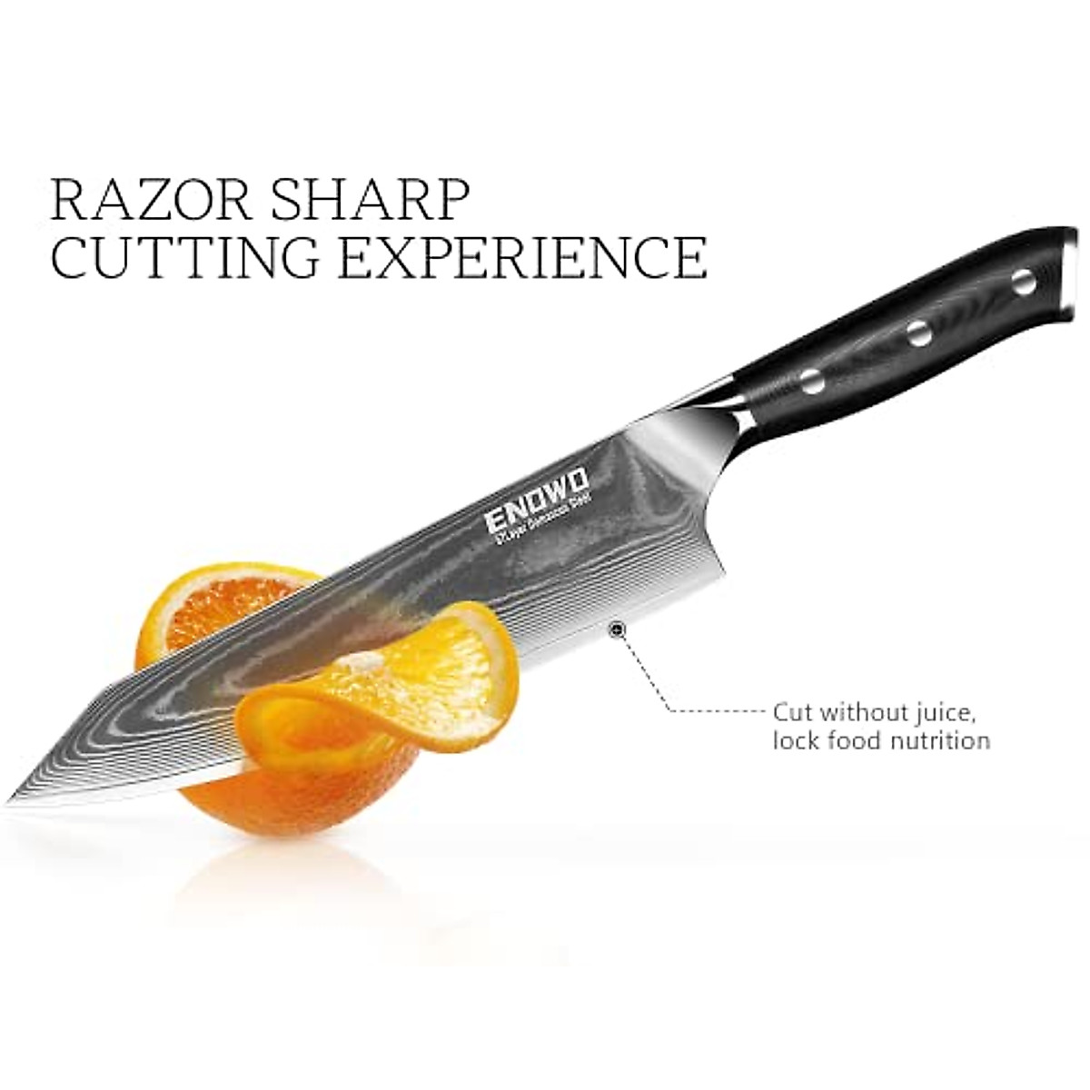 enowo Damascus Chef Knife 8 Inch, Japanese VG-10 Stainless Steel with Premium G10 Handle&Triple Rivet, Razor Sharp Kitchen Knife,Gift Box,Ergonomic,Superb Edge Retention, Stain & Corrosion Resistant