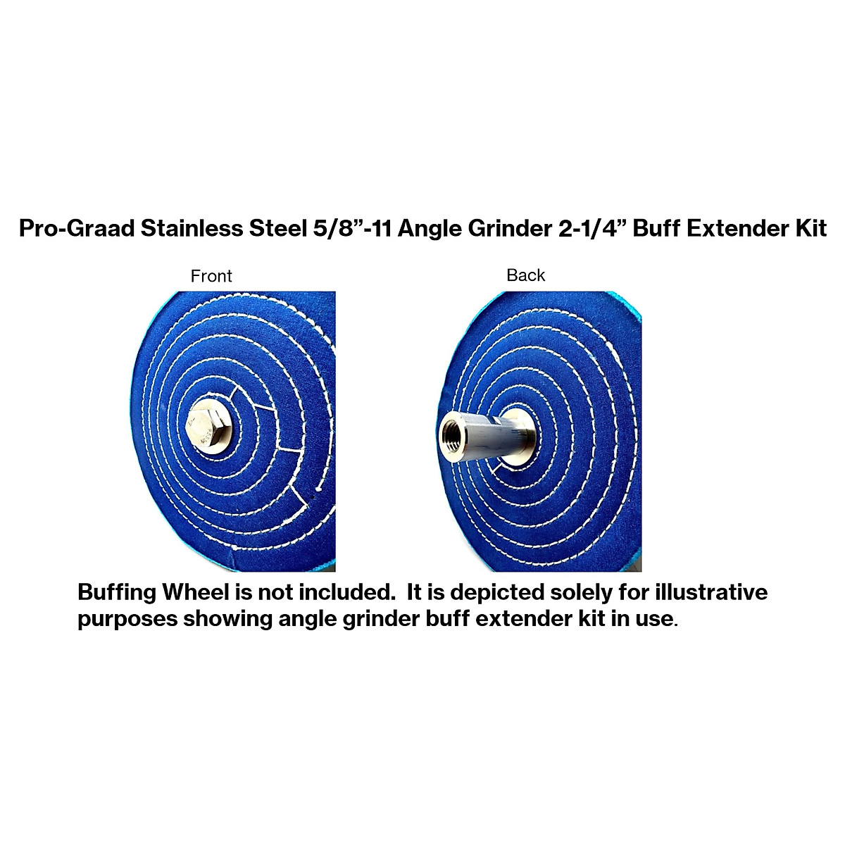 Pro-Graad Stainless Steel 5/8”-11 Angle Grinder Buff Extender Kit, Airway Buffing Polishing Wheel 2-1/4” Extension Shaft, Threaded Arbor Extension Adapter, for Angle Grinders