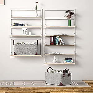 Storage Baskets for Shelves with Metal Frame- Closet Storage bins for Organization Collapsible Rectangle Line Fabric Organizing Boxes with Handles Cubes (16x12x8 inches(2 pack), Gray)