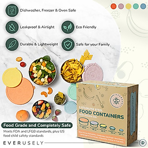 Everusely Stainless Steel Containers With Lids, Stackable Toddler Snack Containers, Leak-Proof Stainless Steel Lunch Box for Kids, Metal Food Storage Containers, Bento Box for Salad, Kids Lunch Box