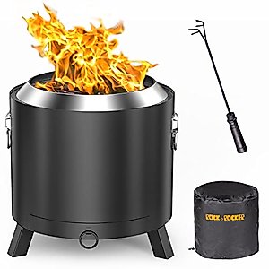 Rock&Rocker Smokeless Fire Pit, 304 Stainless Steel, 18.5 Inch Outdoor Bonfire Firepit, Fire Pits for Outside, with Removable Ash Pan, Portable Handle & Waterproof Cover, for Backyard Party, BBQ
