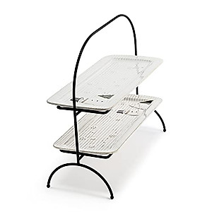DEMDACO Snow Day Classic White and Black Stoneware and Iron 2-Tier Christmas Serving Tray