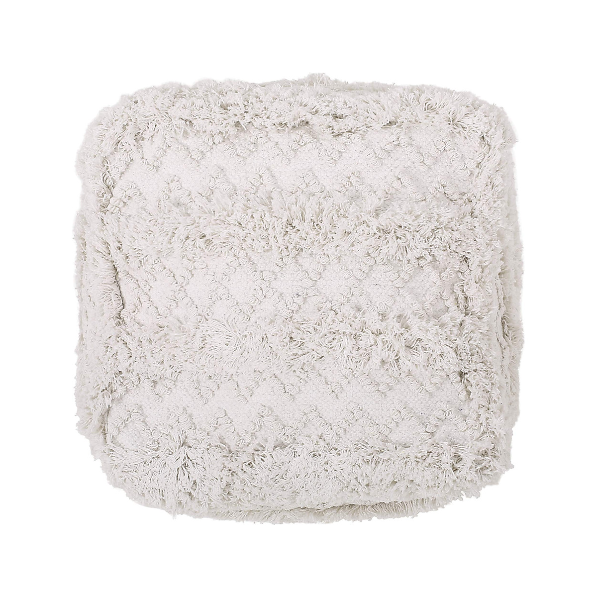 Christopher Knight Home Anna Boho Fabric Cube Pouf, White