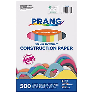 Prang (Formerly Art Street) Construction Paper, 10 Assorted Colors, Standard Weight, 6" x 9", 500 Sheets