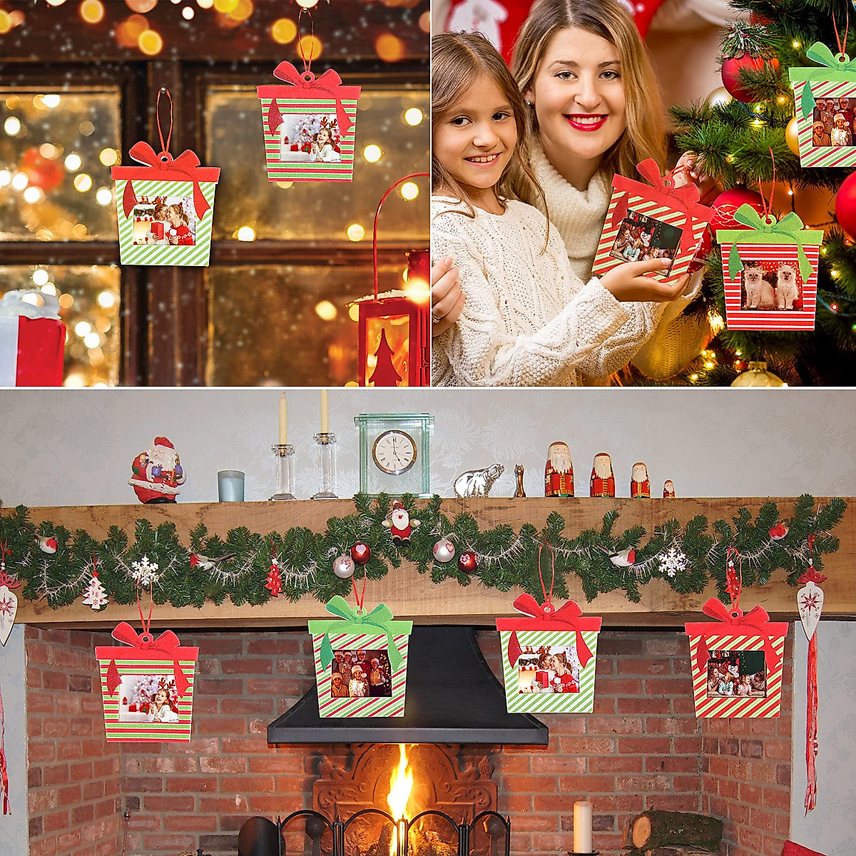 Irenare 24 Pcs Felt Christmas Photo Ornament Photo Frames with Bow Christmas Hanging Picture Frame Tree Decoration for DIY Christmas Tree Stockings Holiday Presents(Classic Style)