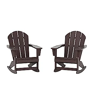 WestinTrends Malibu Outdoor Rocking Chair Set of 2, All Weather Resistant Poly Lumber Classic Porch Rocker Chair, 350 lbs Support Patio Lawn Plastic Adirondack Chair, Dark Brown