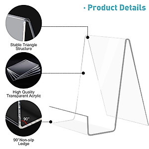 trophable 4 Pack Acrylic Book Stand Thickened Clear Book Display Easel Holder for Displaying Tablets Newspaper Magazines Notebooks Textbooks CDs (Clear-Small)