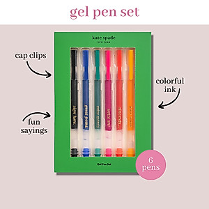 kate spade new york Colored Gel Pens, 6-Count Pack of Pens, Plastic Pens with Colorful Ink Colors, Colorblock