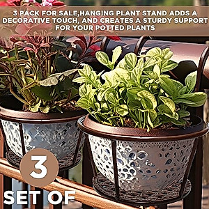NEISRAI Iron Art Metal Railing Flower Pot Hanging Basket for Indoor Pot Holder Hanger 3 Pack Outdoor Plants Perfect for Porches and Patio Decor (Champagne)