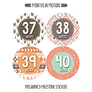 Months in Motion Pregnancy Weekly Belly Growth Stickers - Baby Bump Belly Stickers - Maternity Week Sticker - Pregnant Expecting Photo Prop Keepsake - Expectant Mom Gift - Style 916