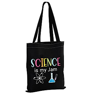 MBMSO Science Tote Bag Science is My Jam Science Teacher Gifts Lab Tech Gifts Science Lover Gifts Scientist Shoulder Bag (Science is My Jam TB-black)
