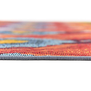 Unique Loom Outdoor Modern Collection Area Rug - Ikat (4' 1" x 6' 1" Rectangle, Multi/ Burgundy)