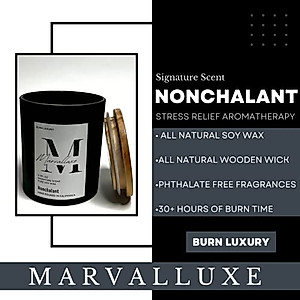 Marvalluxe Nonchalant All Natural Soy Wax, Wood Burning Wick, Scented Candle, Stress Relief Amoratherapy 9.5oz 30 Plus Hours Burn Time Elegant Packaging