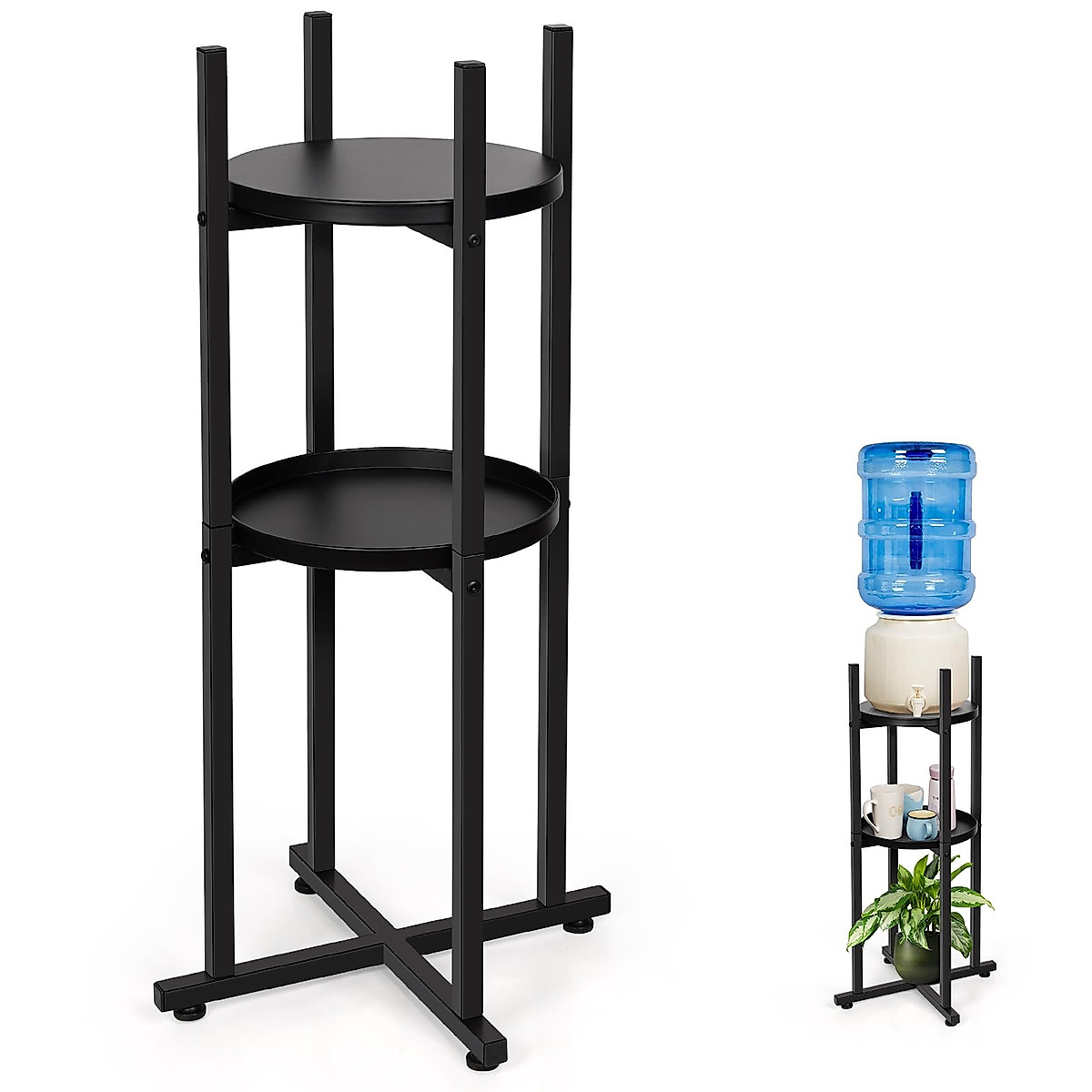 Retyion Water Dispenser Stand 5 Gallon Water Jug Stand Sturdy Water Stand(32.8" Hight-11.2" Wide) Water Jug Stand with 2 Round Shelfs for 1-5 Gallon Water Bottles/Crocks, Water Jug and Plant Stand
