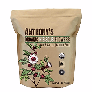 Anthony's Organic Hibiscus Flowers, 1 lb, Cut & Sifted, Gluten Free, Non GMO, Non Irradiated, Keto Friendly