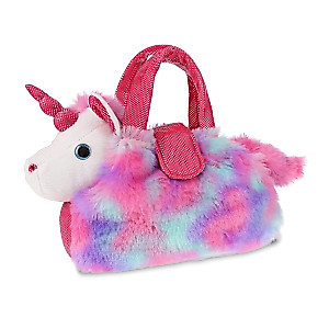DolliBu Cotton Candy Pink Unicorn Plush Toy Pet Carrier - Cute Unicorn Stuffed Animal Pet Purse for Girls, Removable Sparkly White Unicorn Plush Toy in Fluffy Pink Handbag for Dress Up, Pretend Play