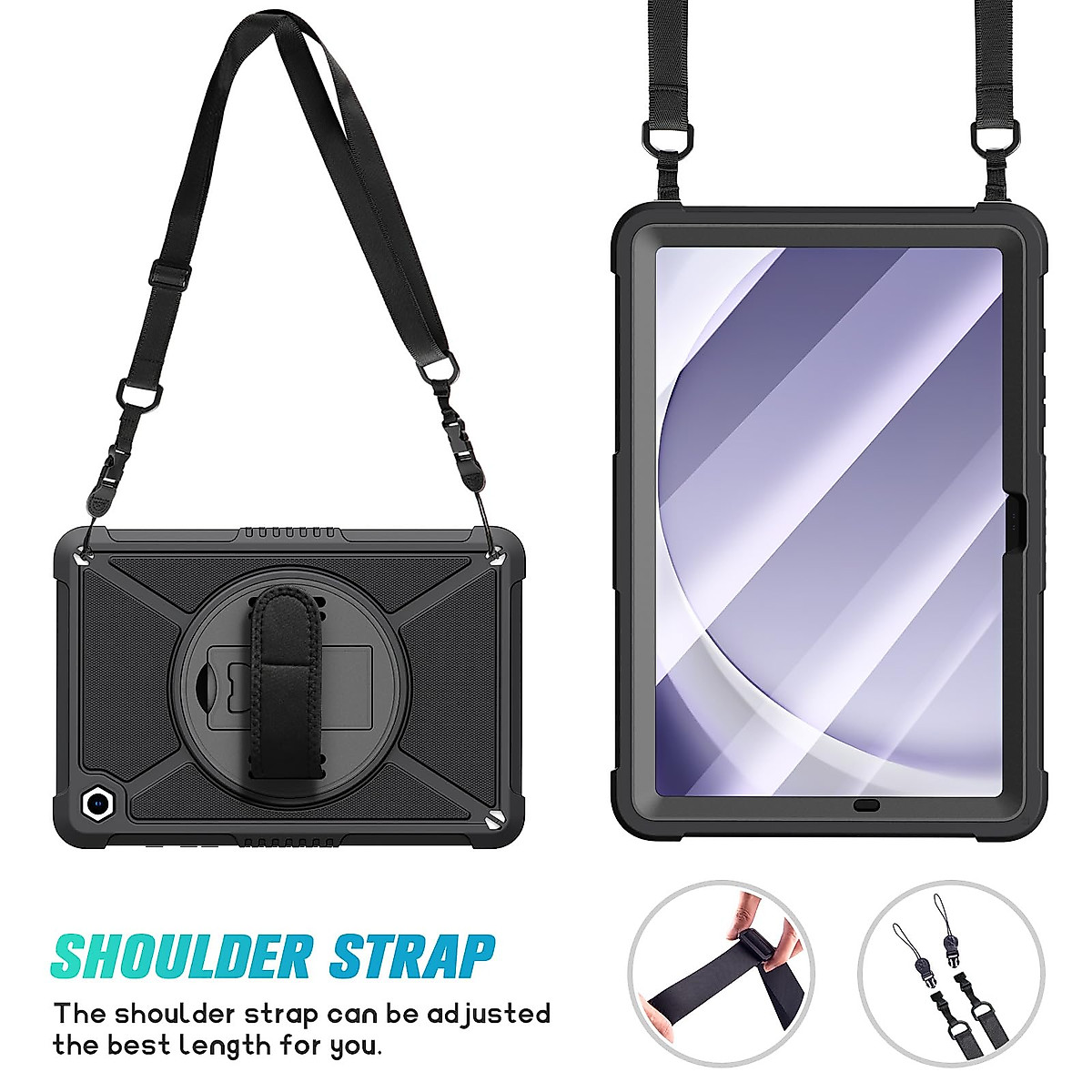 ZtotopCases for Samsung Galaxy Tab A8 10.5 Inch 2022, Full Body Cover with 360 Rotating Hand Strap & Shoulder Strap Heavy Duty Shockproof Case for Samsung A8 Tablet SM-X200 /SM-X205 /SM-X207, Black