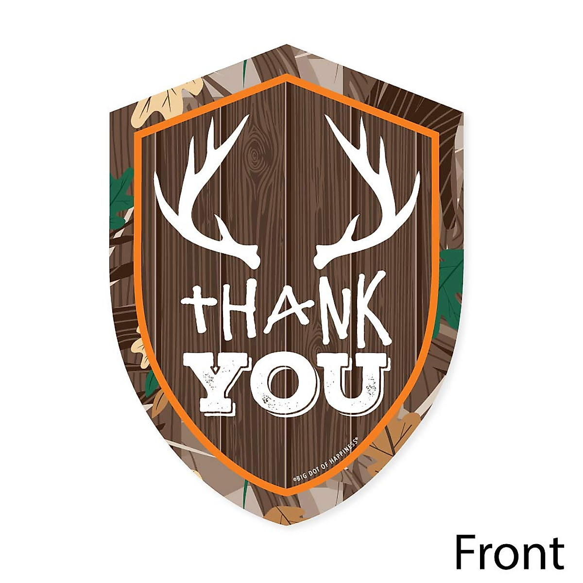 Big Dot of Happiness Gone Hunting - Shaped - Deer Hunting Camo Baby Shower or Birthday Party Thank You Note Cards with Envelopes - Set of 12