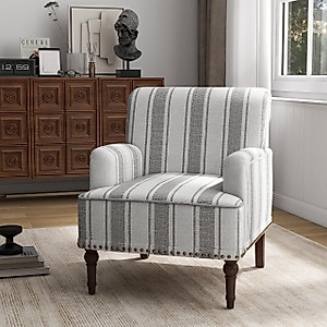 UIXE Stripe Accent Chair Arm Chair, Modern Nailhead Trim Club Armchair with Wood Legs, Comfy Living Room Single Sofa Reading Seat Bedroom Side Seating for Home Office, Gray