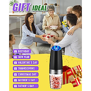 Gravity Electric Salt Ginder Pepper Grinder, Automatic Pepper and Salt Mill Grinder Battery-Operated with Adjustable Coarseness, LED Light, One Hand Operated