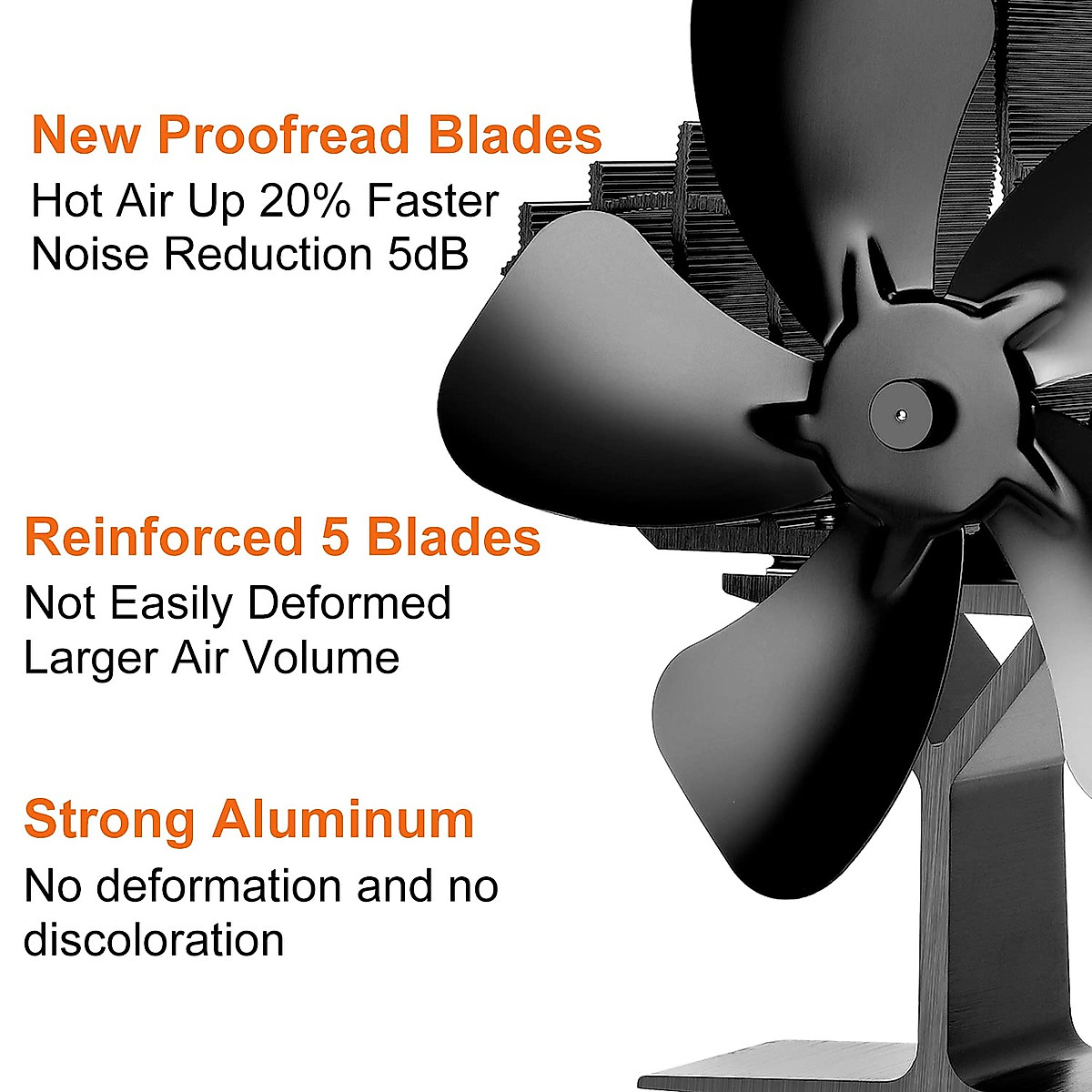 CWLAKON Wood Stove Fan, Large Size Heat Powered Fireplace Fan for Gas/Pellet/Wood Burning Stove, Silent Eco Stove Top Fan 5-Blades with Thermometer