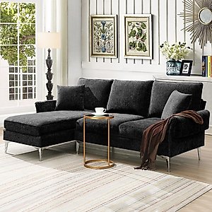 Sectional Couches for Living Room,84 "Modern Chenille L-Shaped Sofa with Reversible Lounge,Convertible Couch Set,4 Seat Furniture with Reversible Chaise,Fit for Living Room, Apartment(2 Pillows)