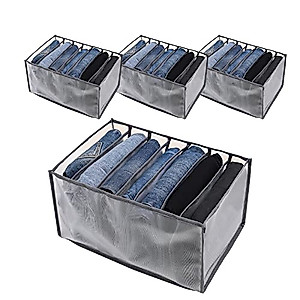 YSGBYSG 4PCS Wardrobe Clothes Organizer 7 Grids, Closet Organizers And Storage Baskets, Clothing Storage Bins,Washable Foldable Drawer Clothes Compartment Storage Box for Bedroom