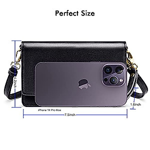 nuoku Crossbody Bag for Women Cellphone Little Purse with Credit Card Slots Lightweight Leather Wristlet Wallet, Black