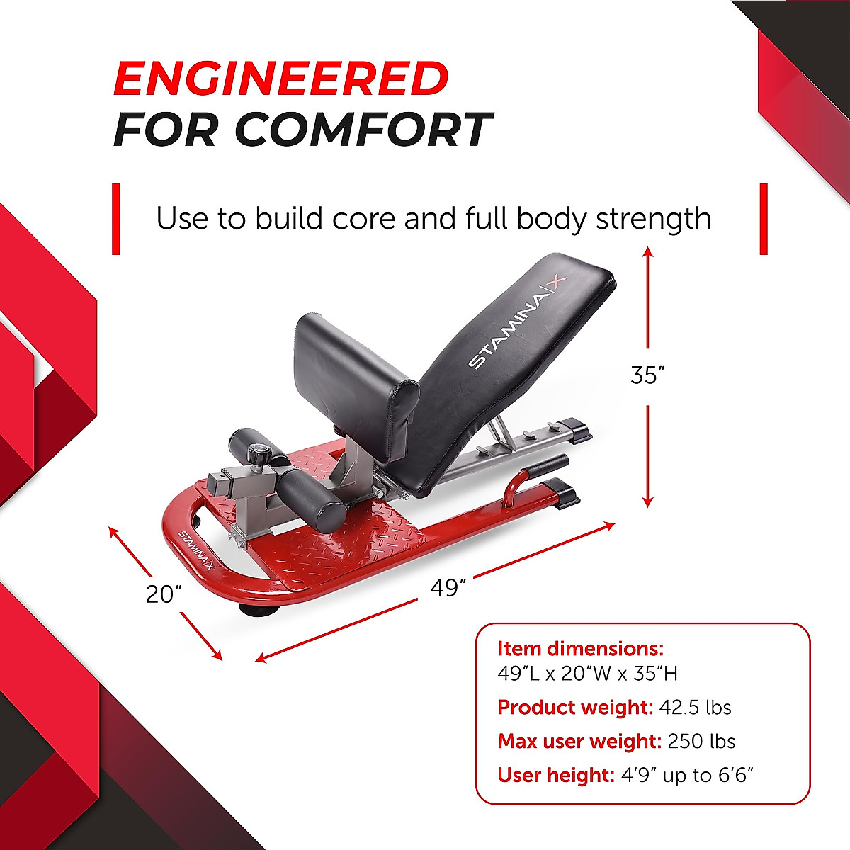 Stamina X 4-in-1 Fitness Bench - Adjustable Weight and Foldable Exercise Bench Roman Chair with Smart Workout App - Up to 250 lbs Weight Capacity