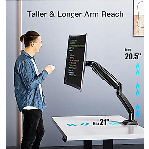 HUANUO Ultrawide Monitor Arm for Max 35 inch Screens, Aviation-Grade Aluminum Heavy Duty Monitor Arm Holds 26.4lbs Computer Monitor, Adjustable Gas Spring Monitor Mount, VESA 75/100mm
