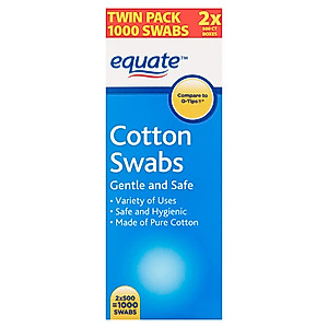 Equate Cotton Swabs Twin Pack, 1000 Count (2x 500 Count) - 1 Pack (for Ears, Beauty, Makeup, Babies, Dogs, Pets, Auto Detailing, Cleaning, and More)