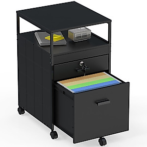 SHW Rolling File Cabinet w/ 2 Drawers & Open Shelf, Black
