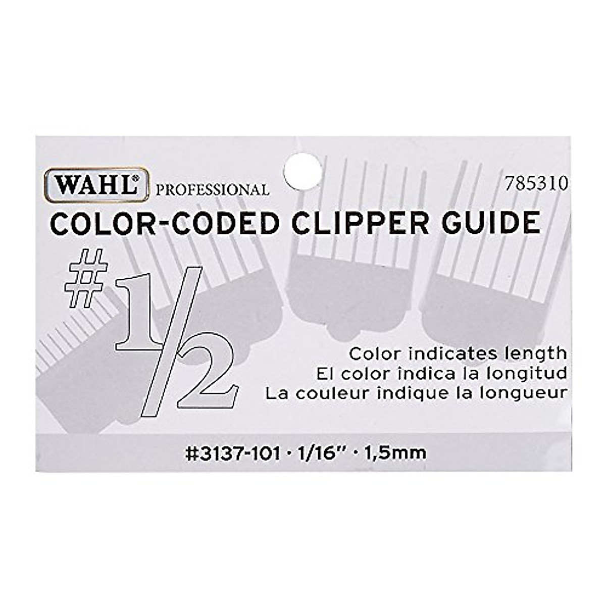 Wahl Professional Color Coded Comb Attachment #3137-101 - Grey #1/2 - 1/16" (1.5mm) - Great for Professional Stylists and Barbers