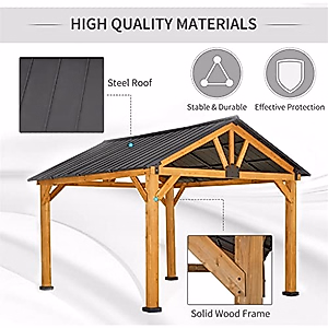 LJMXE 13' X 11'Wood Framed Gazebo with Steel Hardtop Roof,Double Vented Canopy Outdoor Shelter for Patio,Outdoor Furniture
