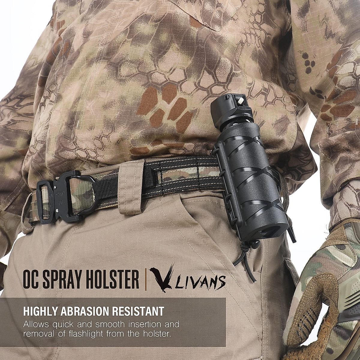 LIVANS OC Spray Holster for Duty Belt, Pepper Spray Holder Police Duty Tactical Pepper Spray Holster with Elastic Rope Tightened OC Holster for MK3 MK4 or 1.4"-1.5" Diameter Canister