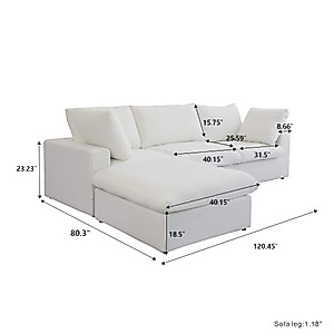 WJShome Cloud Modular Sectional Sofa,120.45" Down Filled L Shaped Sofa Couch with Storage Ottoman,Minimalist Wide Deep Seat Couches,Sofa Covers Washable&Replaceable (White, 3 Seater+1 Ottoman)
