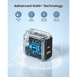 65W USB C Charger, AOHI 2 Ports 67W USB C GaN Charger Power Adapter, PPS Foldable Compact PD Fast Wall Charger with 4ft USB-C Display Cable for MacBook Pro/Air, iPhone 14, iPad Pro,Galaxy, Steam Deck