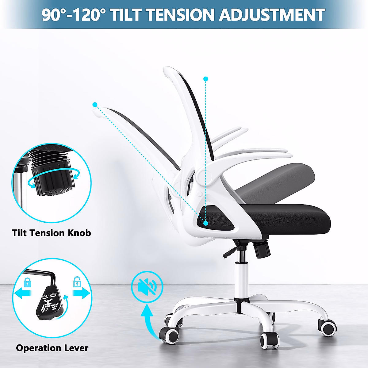 Kensaker Home Desk Chair with Back Supportive Lumbar Support, Breathable Double Mesh Cushion Home Desk Office Chair with Flip up Arms, Modern Ergonomic Home Desk Office Chair for Home and Work(White)