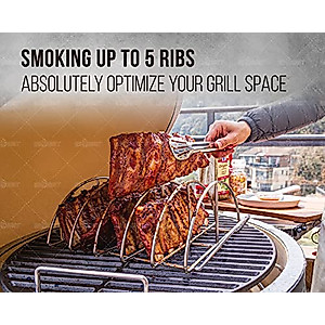 BBQ Rib Racks for Smoking, Classic Joe, BGE Grill Expander Rack Accessories - Optimizes Grilling Space, Standing Roast Rack Allows for more Even Cooking, Works with 18" or Larger Size Grill, Stainless