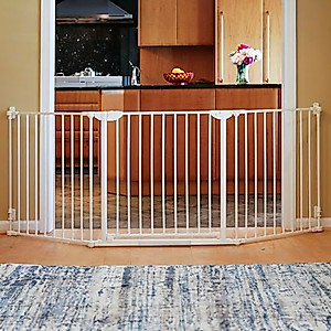 Qdos Safety Construct-A-SafeGate Customizable Extra Wide Walk-Through Baby Gate Fits 35.4”-82.7” with Included 2 Sections & Door | for Fireplaces, Large Openings or Unique Stairways | White