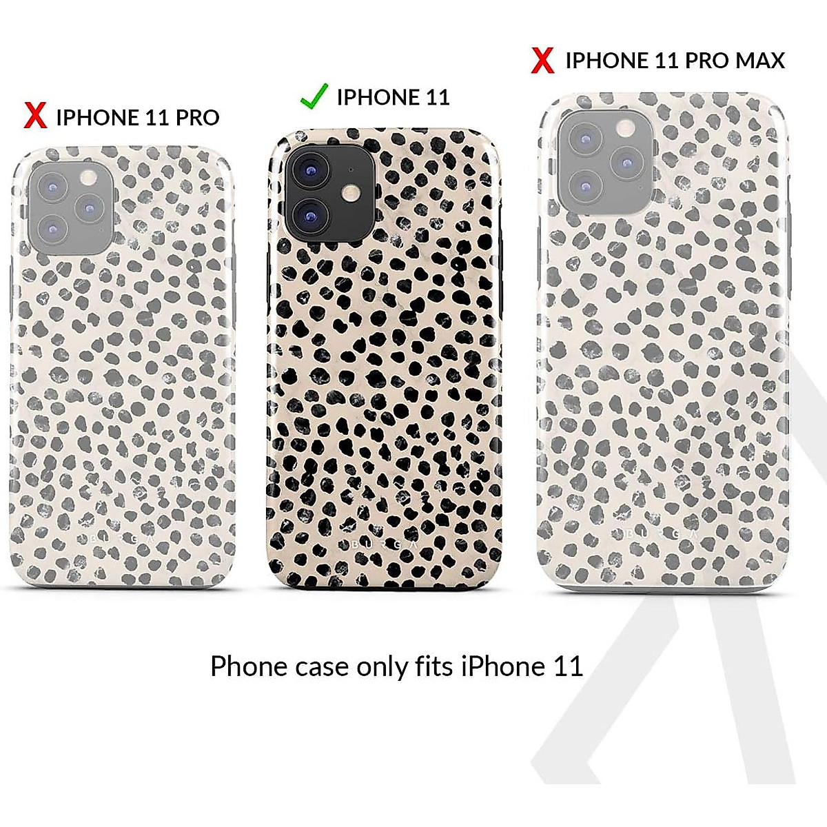 BURGA Phone Case Compatible with iPhone 11 - Hybrid 2-Layer Hard Shell + Silicone Protective Case -Black Polka Dots Pattern Nude Almond Latte - Scratch-Resistant Shockproof Cover