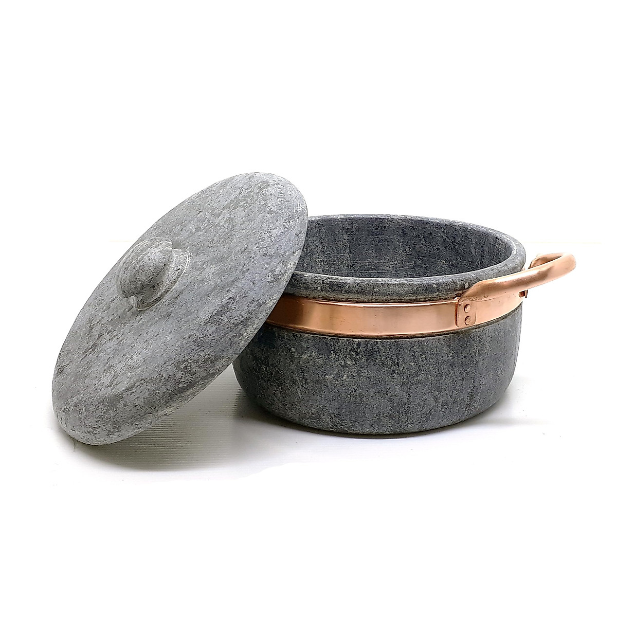 Cookstone 3 quarts Dutch oven with copper handles | Handcrafted from a block of pure soapstone | Unique, durable and eco-friendly | Non-toxic and Non-stick | THE GREEN ALTERNATIVE TO CAST IRON