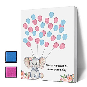 Baby Shower Guest Book Fingerprint Tree Canvas, a Baby Shower Guest Book, Finger Print Guest Book, Gender Reveal Decoration Elephant Theme
