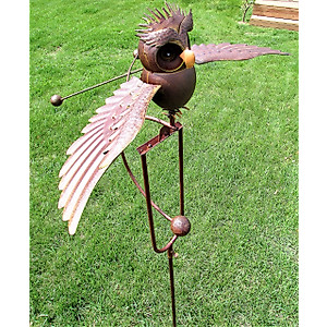 Big Sky Antiques Wing Flapping Kinetic Metal Brown Owl Yard Stake Rocking Wind Spinner Whirly-Gig Garden Art,Multicolor,21.5x 12.5x 55inch