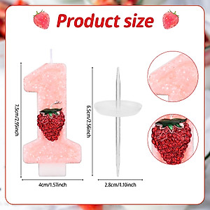 Pink Number 1 Candle, Strawberry Cake Topper Berry Number One Candle for First Birthday Party Supplies Decor for 1st Birthday Anniversary Decorations Photo Props
