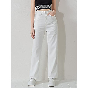 Floerns Women's Casual High Waist Straight Leg Jeans White XS