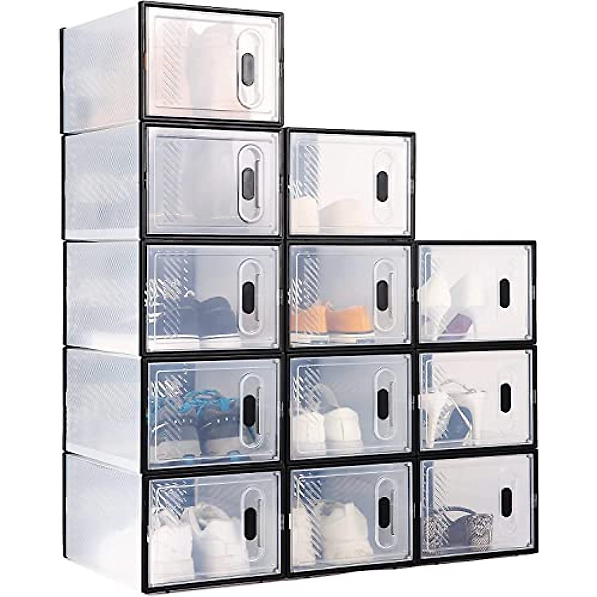12 Pack Foldable Shoe Storage Boxes, Shoe Boxes Clear Plastic Stackable with Front Magnetic Door, Ventilation and Dust-proof, Shoe Organizer Boxes for Closet, Entryway, Bedroom, Fit for Sneaker/Boots/High heel(13.9 x 9.8 x 7.2) Clear (12Pack)