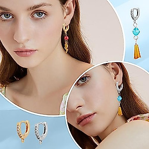 DICOSMETIC 16Pcs 2 Colors Zirconia Huggie Hoop Earring Round Open Loop Earring Hoop Earring with Loop Leverback Earring French Hook Brass Earring Hooks for Earring Jewelry Making