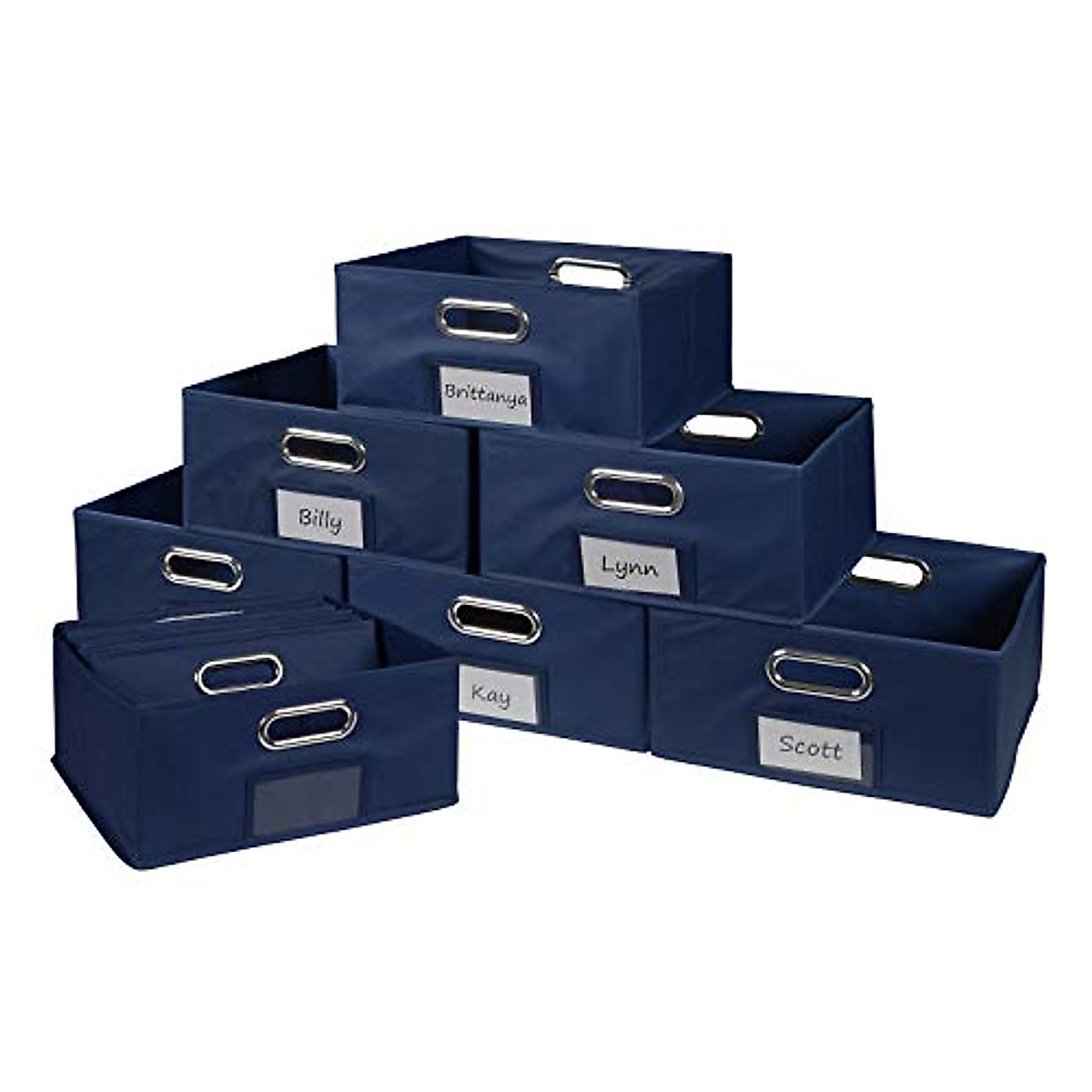 Niche Cubo Set of 12 Half-Size Foldable Fabric Storage Bins with Label Holder- Blue