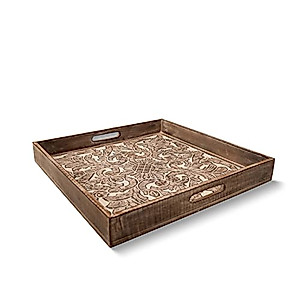 Foxglove Market Large Wood Ottoman Tray - 20 x 20 Inch Square Wooden Serving Tray (Solid Base) - Decorative Tray with Handles